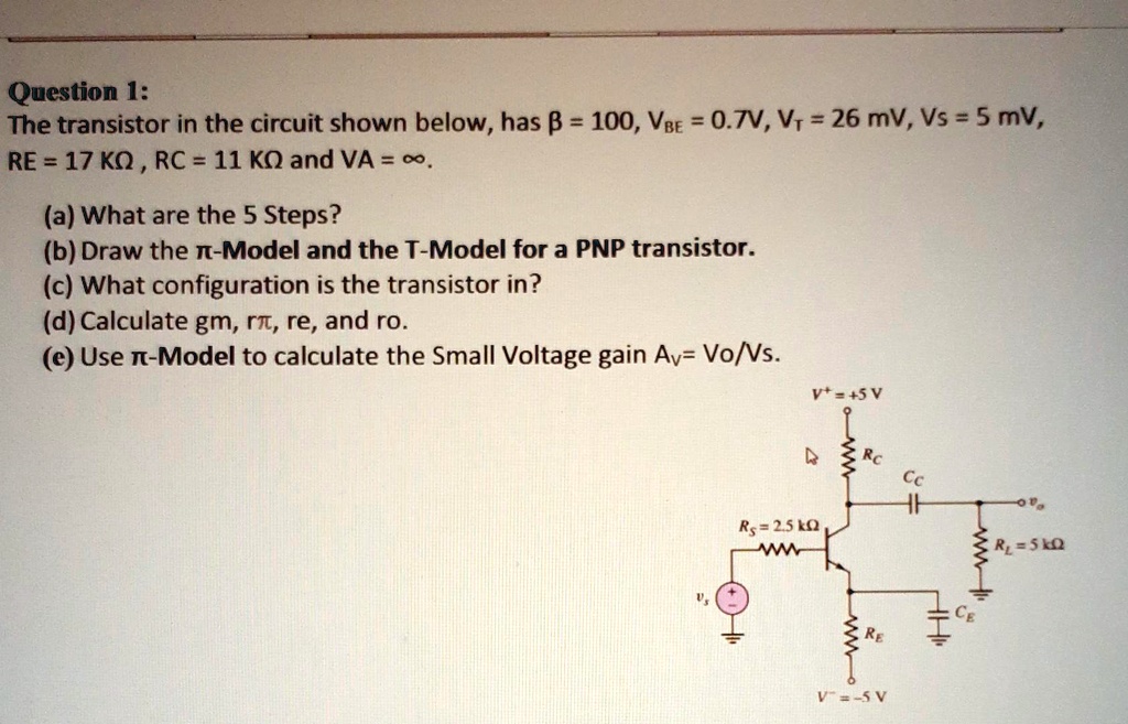 SOLVED: Question 1: The transistor in the circuit shown below has Î² ...