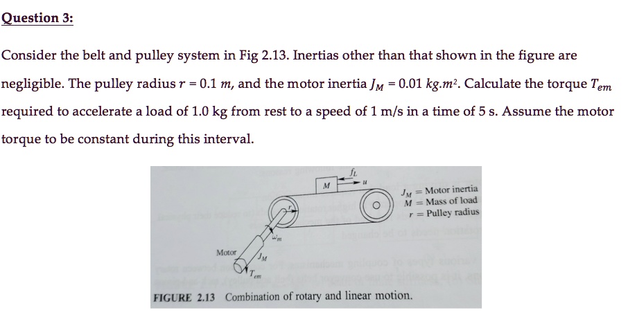 SOLVED: Question 3: Consider the belt and pulley system in Fig 2.13 ...