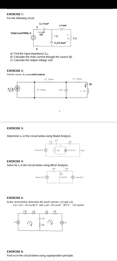 exercise 1 for the following circuit a find the input impedance zab b calculate the main current ...