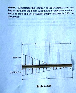 4-147. Determine the length b of the triangular load and its position a on the beam such that ...