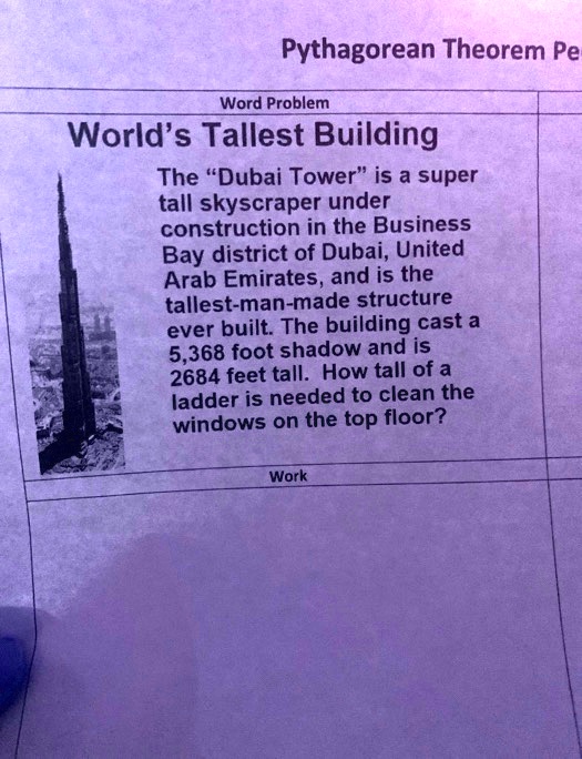 pythagorean theorem pe word problem worlds tallest building the dubai ...