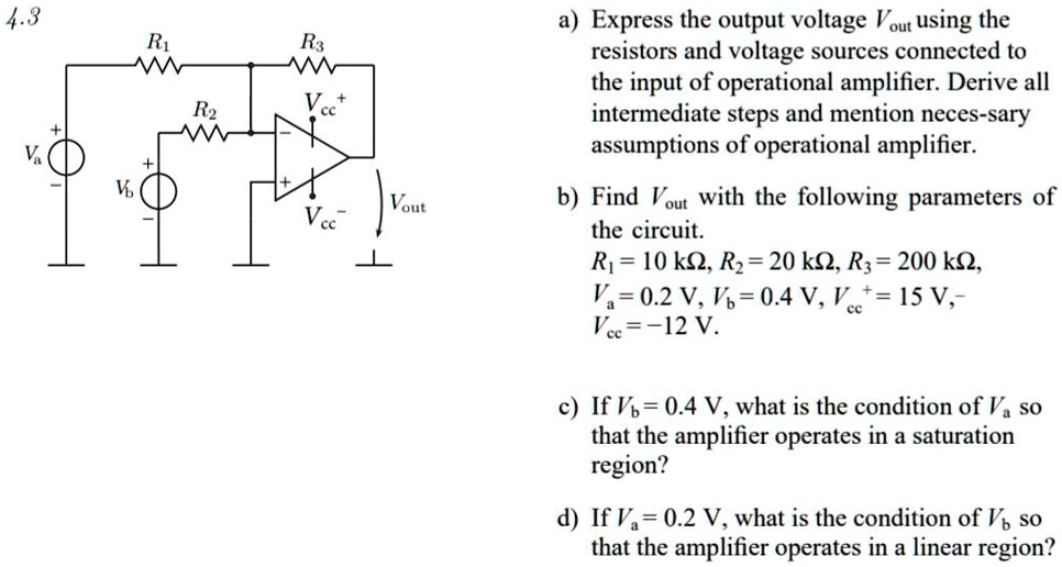 SOLVED: a) Express the output voltage Vout using the resistors and voltage sources connected to ...