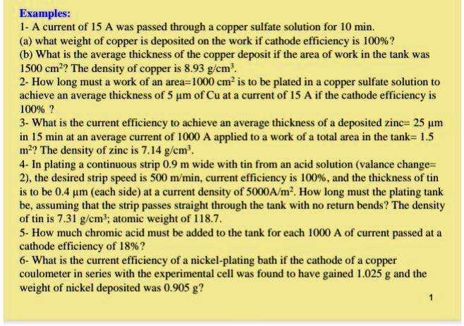 SOLVED: Examples: 1. A current of 15 A was passed through a copper ...