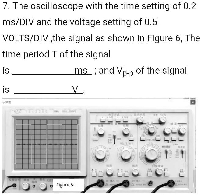 7. The oscilloscope with the time setting of 0.2 ms/DIV and the voltage ...