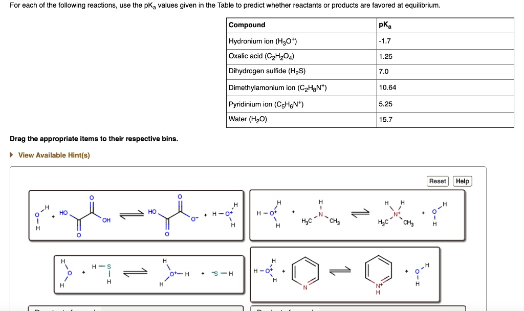 for each of the following reactions use the pka values given in the table to predict whether ...