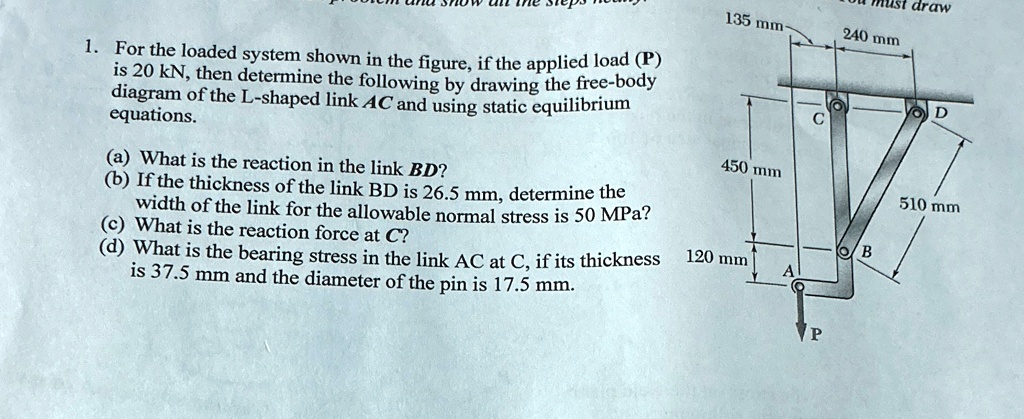 1 for the loaded system shown in the figure if the applied load p is 20 ...