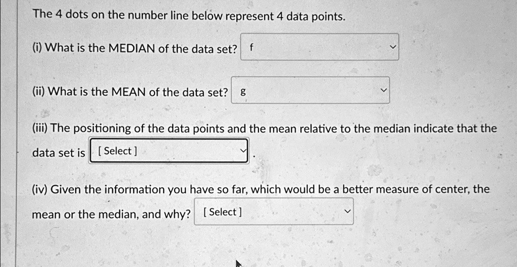 The 4 dots on the number line below represent 4 data points. (i) What ...