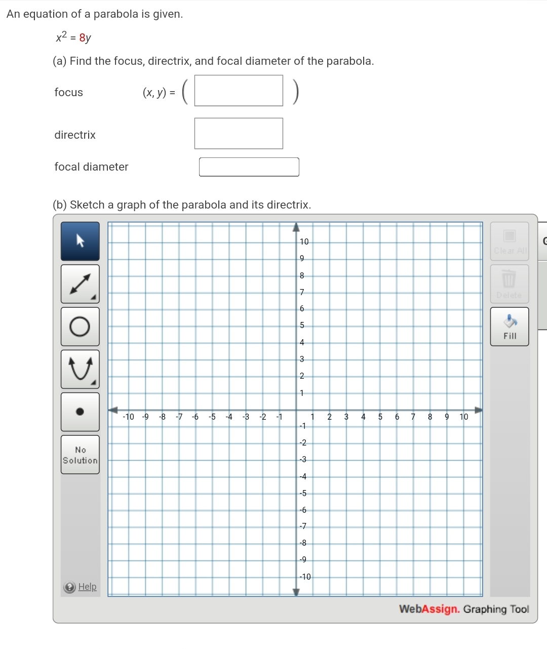 SOLVED: An equation of a parabola is given. x^2=8 y (a) Find the focus ...