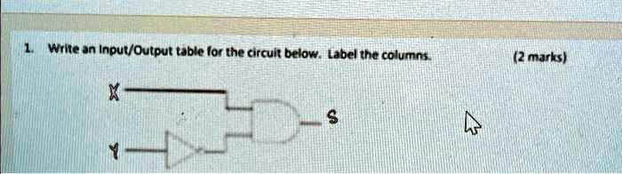 SOLVED: Write an Input/Output table for the circuit below. Label the columns. (2 marks)