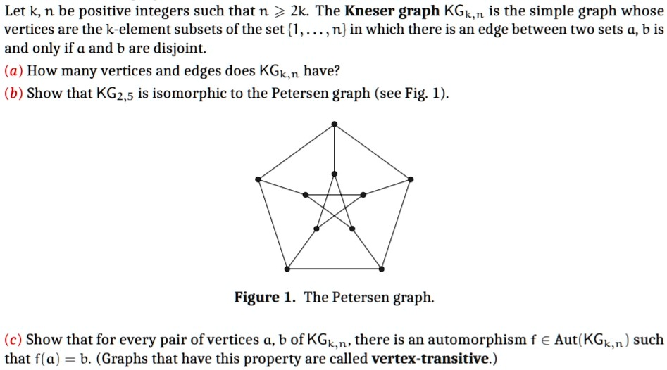 Let k, n be positive integers such that n ? 2k. The Kneser graph KGk,n is the simple graph whose ...