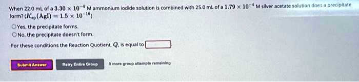 When 22.0 mL of a 3.30 × 10^-4 M ammonium iodide solution is combined ...