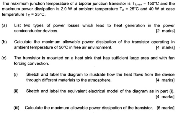The maximum junction temperature of a bipolar junction transistor is TJ ...