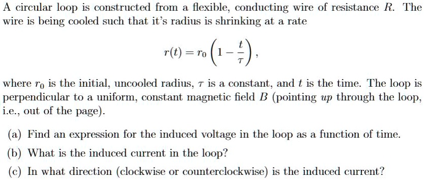SOLVED: A circular loop is constructed from a flexible. conducting wire of resistance R. The ...