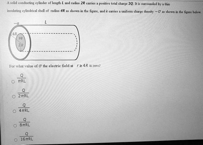 SOLVED: A solid conducting cylinder of length L and radius 2R carries a positive total charge 2Q ...