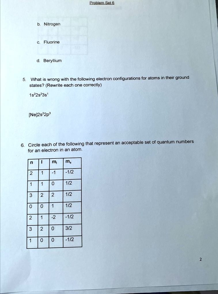 problem set 6 draw the orbital diagrams b nitrogen c fluorine d beryllium 5 what is wrong with ...