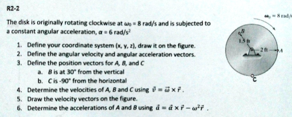 R2-2 The disk is originally rotating clockwise at ω0 = 8 rad/s and is ...