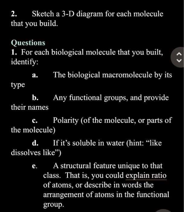 2. Sketch a 3-D diagram for each molecule that you build. Questions 1 ...