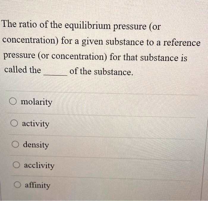 The ratio of the equilibrium pressure (or concentration) for a given ...