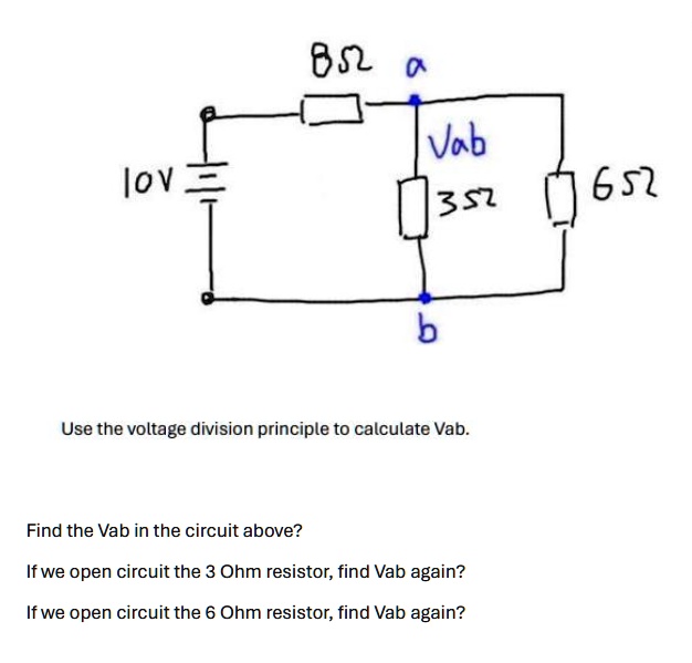 Please solve: Use the voltage division principle to calculate Vab. Find the Vab in the circuit ...