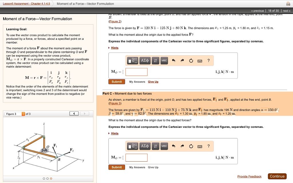 Part C - Moment due to two forces As shown, a member is fixed at the ...
