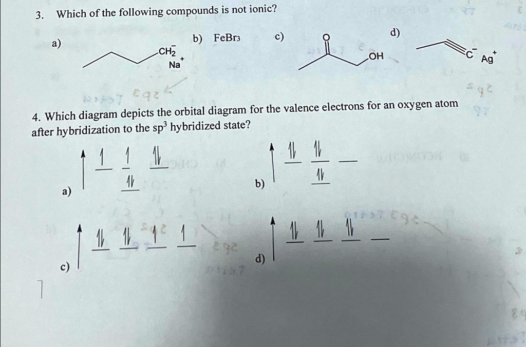 SOLVED: Which of the following compounds is not ionic? a) b) FeBr3 c) Which diagram depicts the ...
