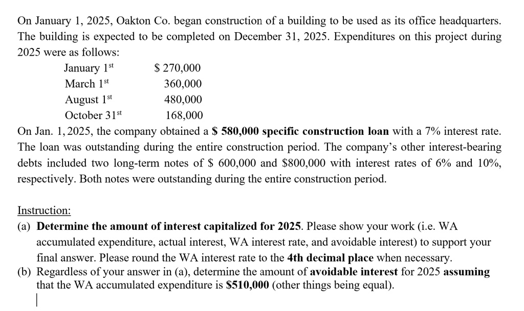 on january 1 2025 oakton co began construction of a building to be used ...