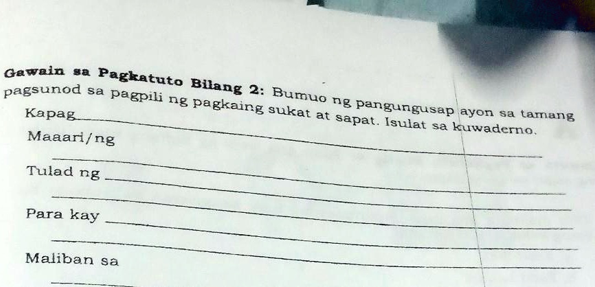 SOLVED: gawain sa pagkatuto biglang 2 Gewain 8a Pagkatuto pagsunod sa ... SOLVED: gawain sa pagkatuto biglang 2 Gewain 8a Pagkatuto pagsunod sa ...