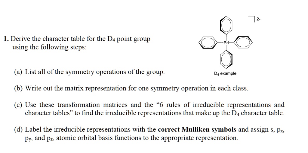 1 derive the character table for the d4 point group using the following steps a list all of the ...