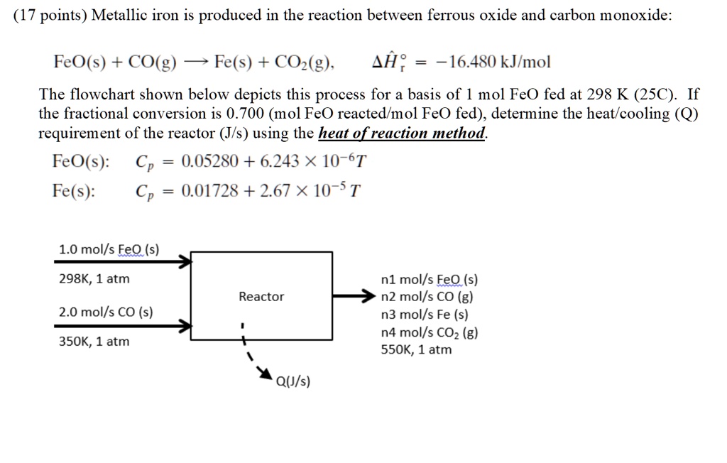 (17 points) Metallic iron is produced in the reaction between ferrous ...