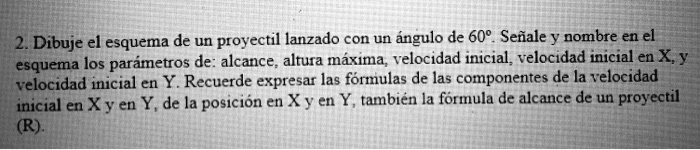 2 dibuje el esquema de un proyectil lanzado con un angulo de 609 seiale ...