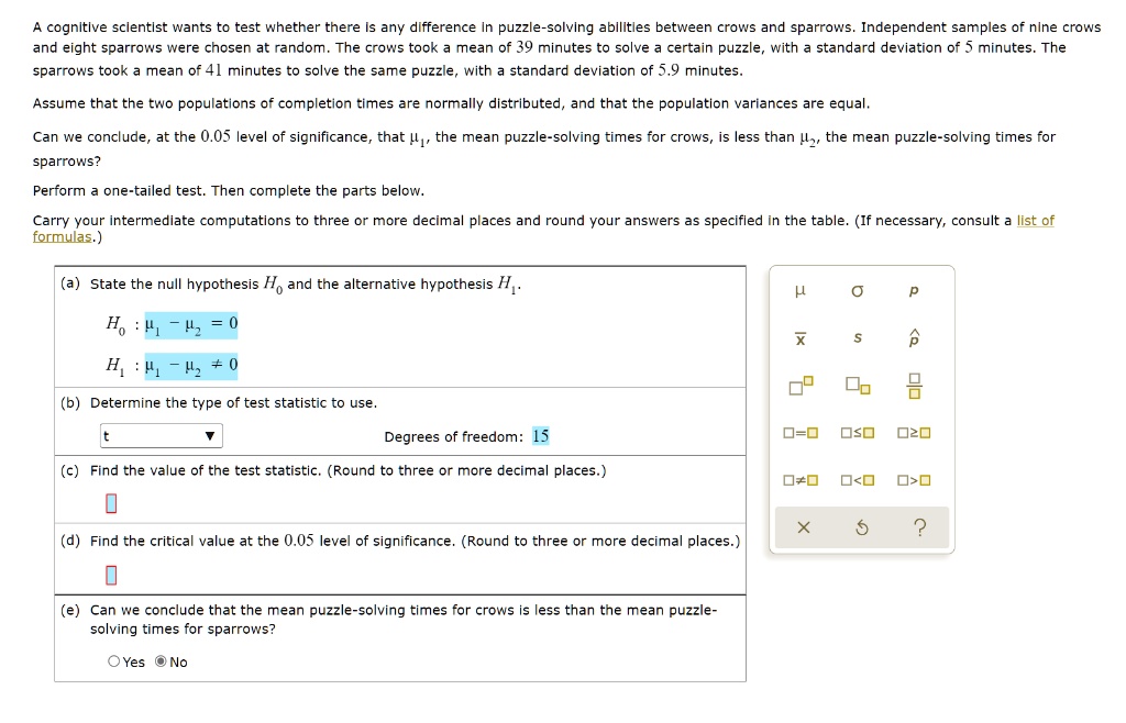 a cognitive scientist wants to test whether there is any difference in ...