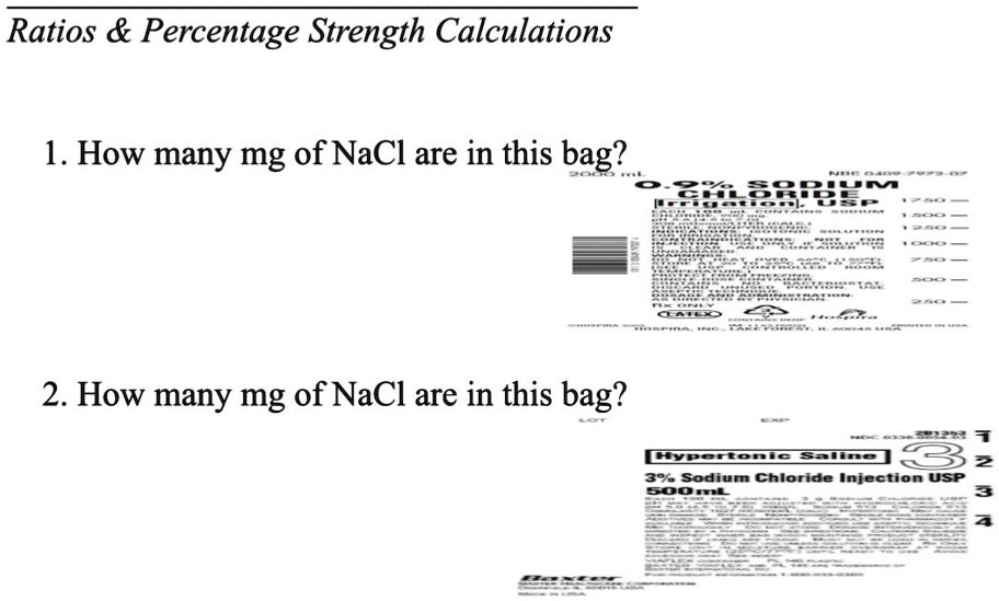Ratios Percentage Strength Calculations 1. How many mg of NaCl are in ...