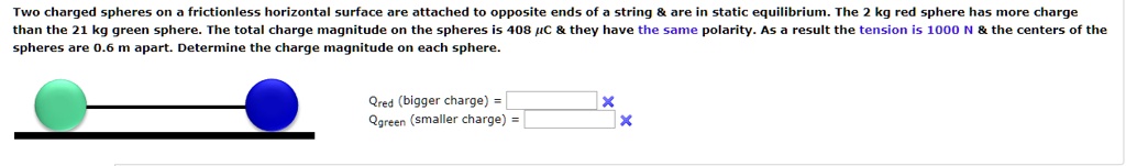 SOLVED: Two charged spheres on a frictionless horizontal surface are ...