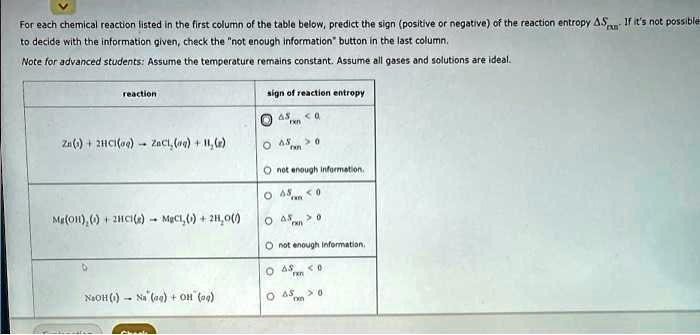 SOLVED: v For each chemical reaction listed in the first column of the table belowpredict the ...