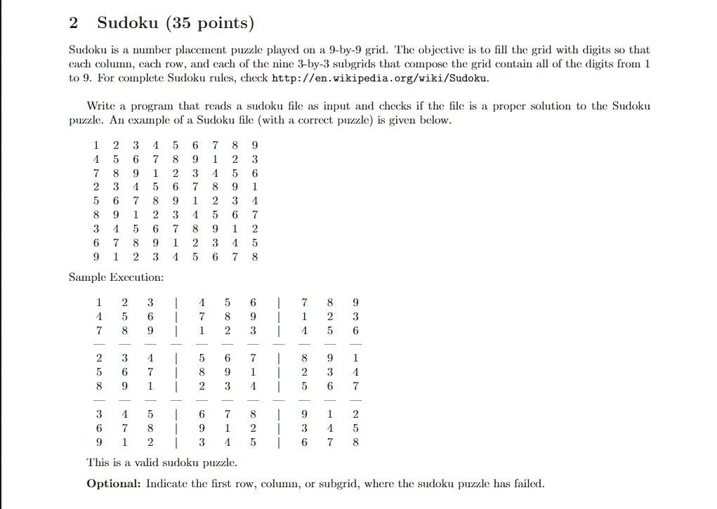Solved In C Programming Write A Program That Reads A Sudoku File As Input And Checks If The 