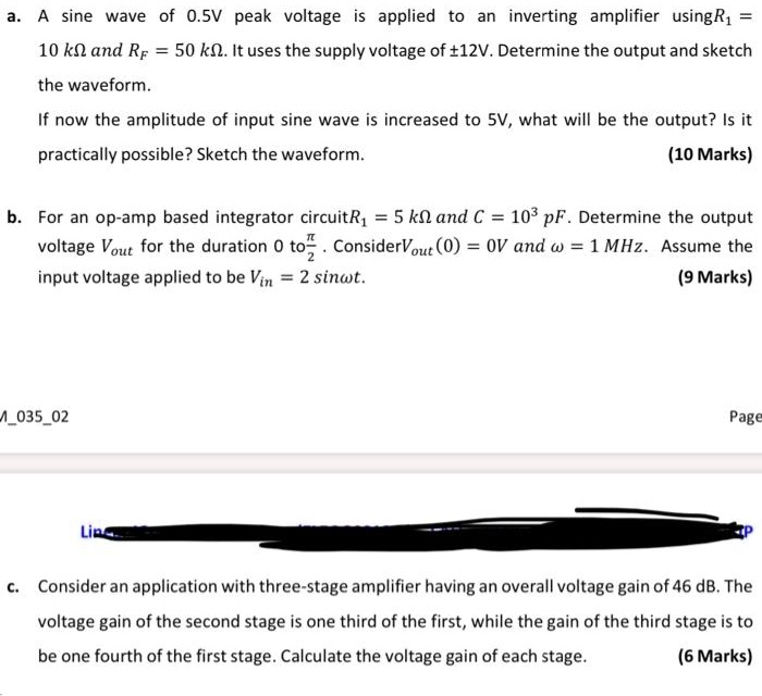 SOLVED: a. A sine wave of 0.5V peak voltage is applied to an inverting amplifier using R = 10k ...
