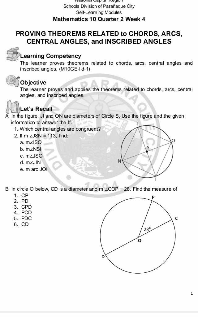 Schools Division of Parañaque City Self-Learning Modules Mathematics 10 Quarter 2 Week 4 PROVING ...