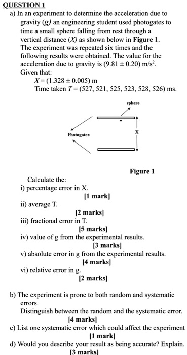 QUESTION 1 a) In an experiment to determine the acceleration due to ...