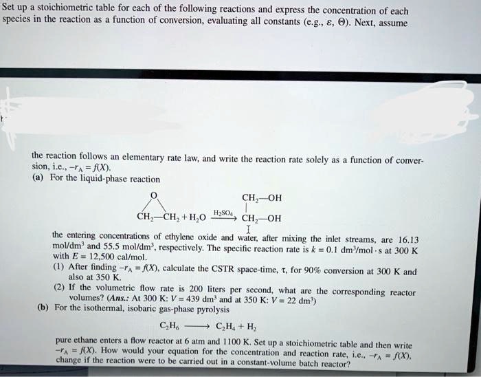 Set up stoichiometric table for each of the following reactions and ...