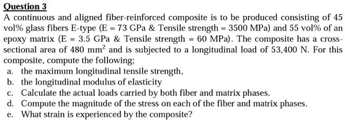 SOLVED: Question 3: A continuous and aligned fiber-reinforced composite is to be produced ...