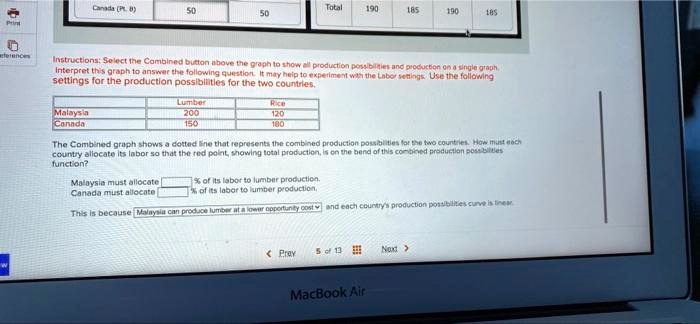 SOLVED: Canada (PL.8) 50 50 Total 190 185 190 Prum 18s terences Instructions: Select the ...