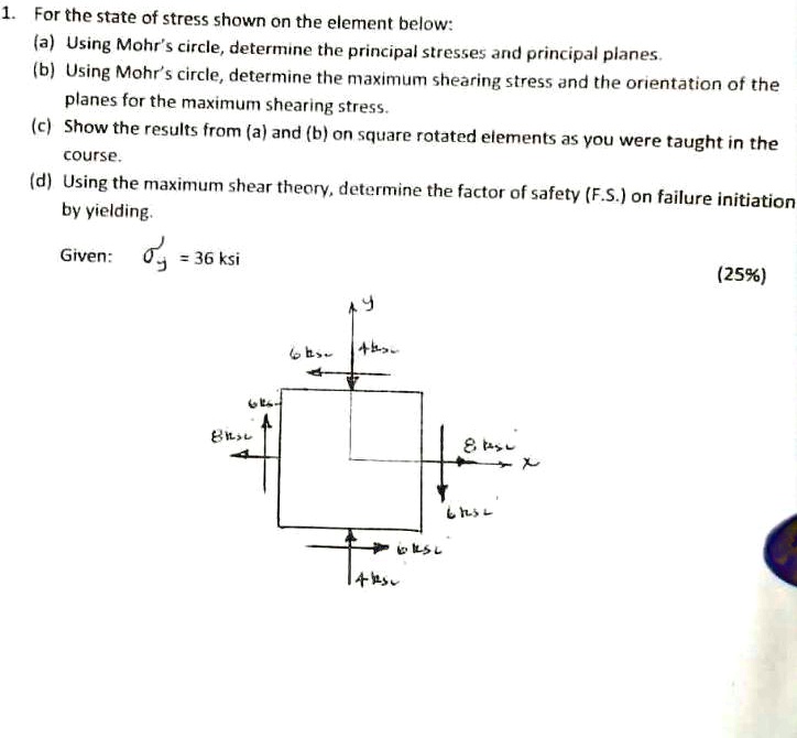 1. For the state of stress shown on the element below: (a) Using Mohr's ...