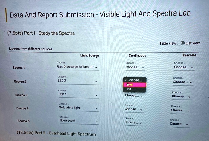 data and report submission visible light and spectra lab spts part ...