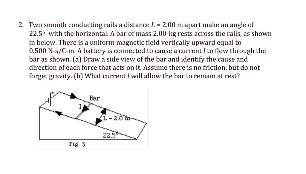 Two smooth conducting rails, a distance L = 2.00 m apart, make an angle ...