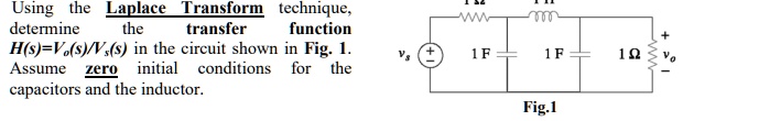 SOLVED: Using the Laplace Transform technique, determine the transfer function H(s) = V(s)/V(s ...