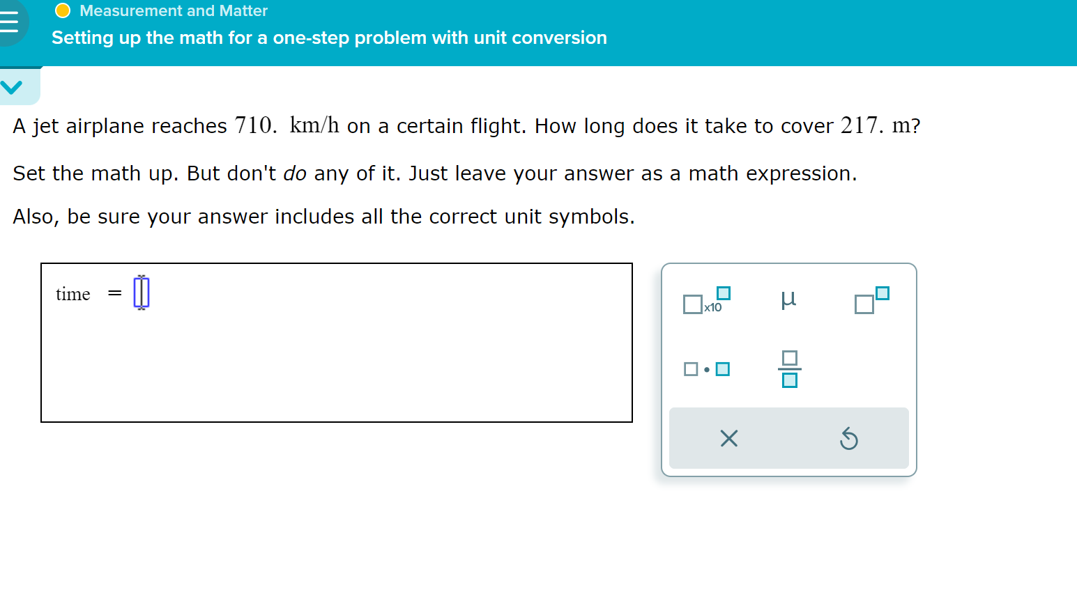 Measurement and Matter Setting up the math for a one-step problem with ...
