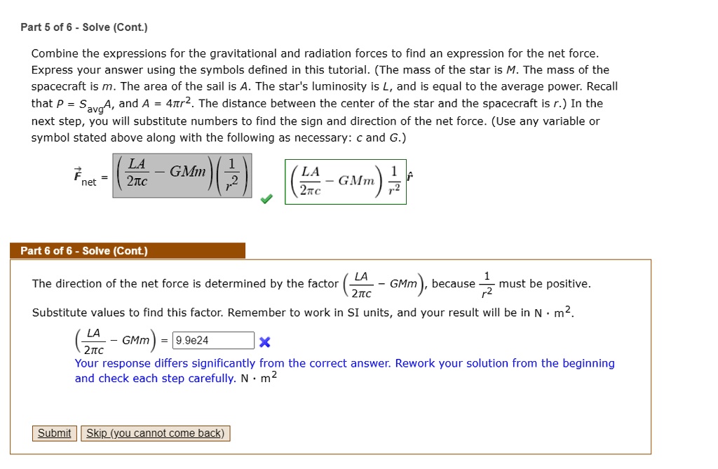 [GET ANSWER] part 5 of 6 solve cont combine the expressions for the ...