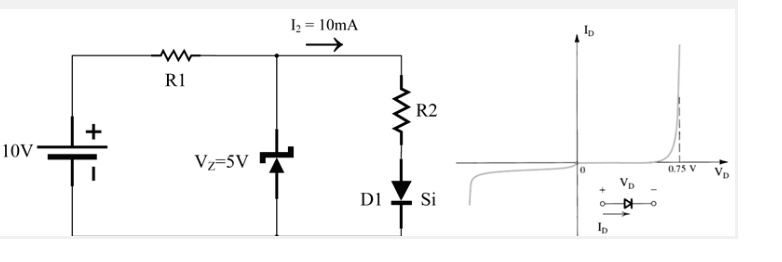 SOLVED: In the circuit in the figure, Izmin = 0.1 mA. D1 Si diode ...