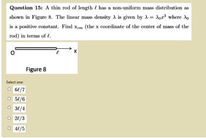 SOLVED: Question 15: A thin rod of length has a uniform mass ...