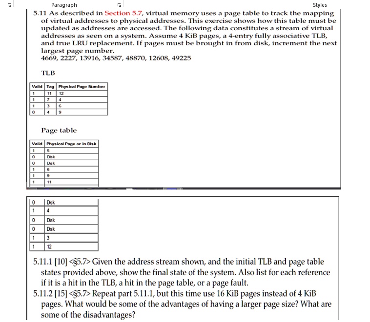 SOLVED: Address Virtual Page TLB H/M TLB Valid Tag Physical Page 4669 0 TLB miss PT miss PF 1 11 ...